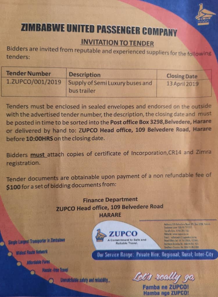 FULL TEXT: ZUPCO Flights Tender For The Supply Of Buses ⋆ Pindula News