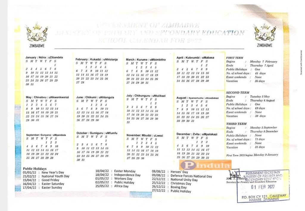 Government Has Released The 2022 School Calendar ⋆ Pindula News